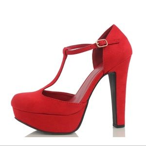 Shoes | Red Closed Toe T Strap Platform High Heel | Poshmark
